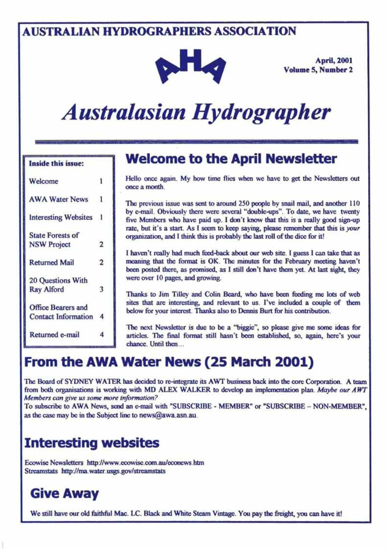 Volume 5: 2001-04 - Australian Hydrographers Association